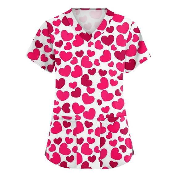 Cute Scrub Tops Stretchy Short Sleeve V Neck Cartoon Print Pattern ...