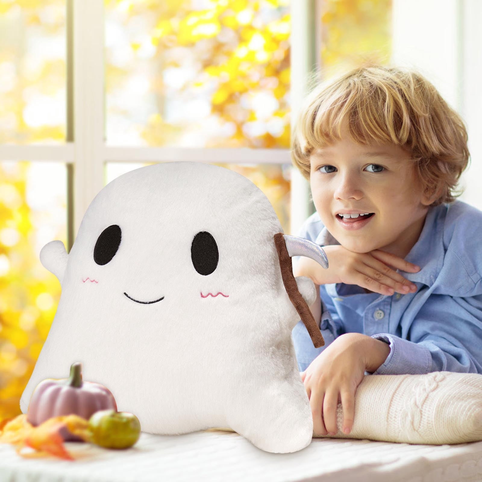 Cute Scythe-Wielding Ghost Plush Pillow for Halloween - Soft Spooky ...