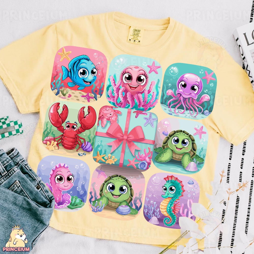 Cute Sea Creatures Shirt, Ocean Animal, Kawaii Turtle Octopus Seahorse ...