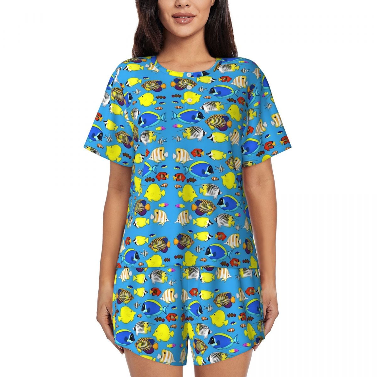 Cute Sea Fish Pajamas Tropical Animal Short Sleeves Kawaii Pajama Sets ...