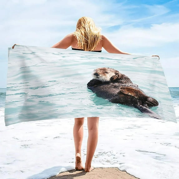 Cute Sea Otter Large Beach Towel Microfiber Super Soft Lightweight Pool ...