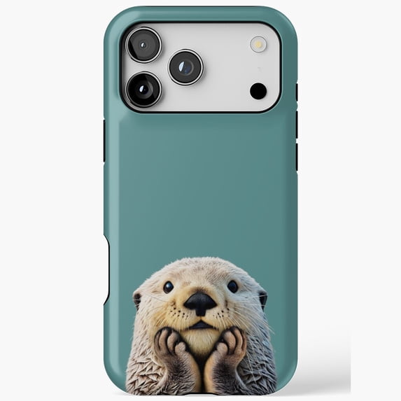 Cute Sea Otter on Teal Solid Minimalist Coastal Adorable Case for ...