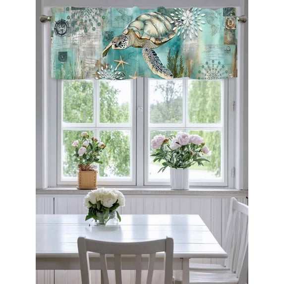 Cute Sea Turtle Starfish Coral Valances for Windows,Kitchen Valance Rod ...