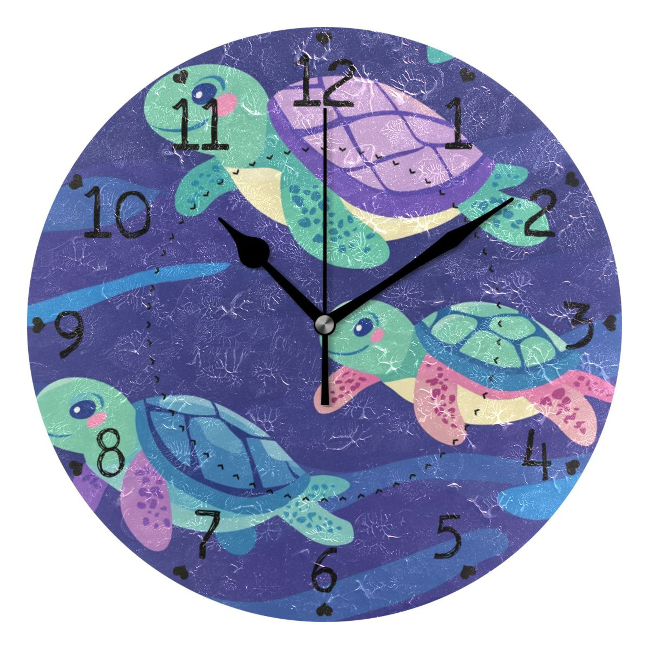 Cute Sea Turtles in Ocean Round Wall Clock Silent Battery Operated Home ...