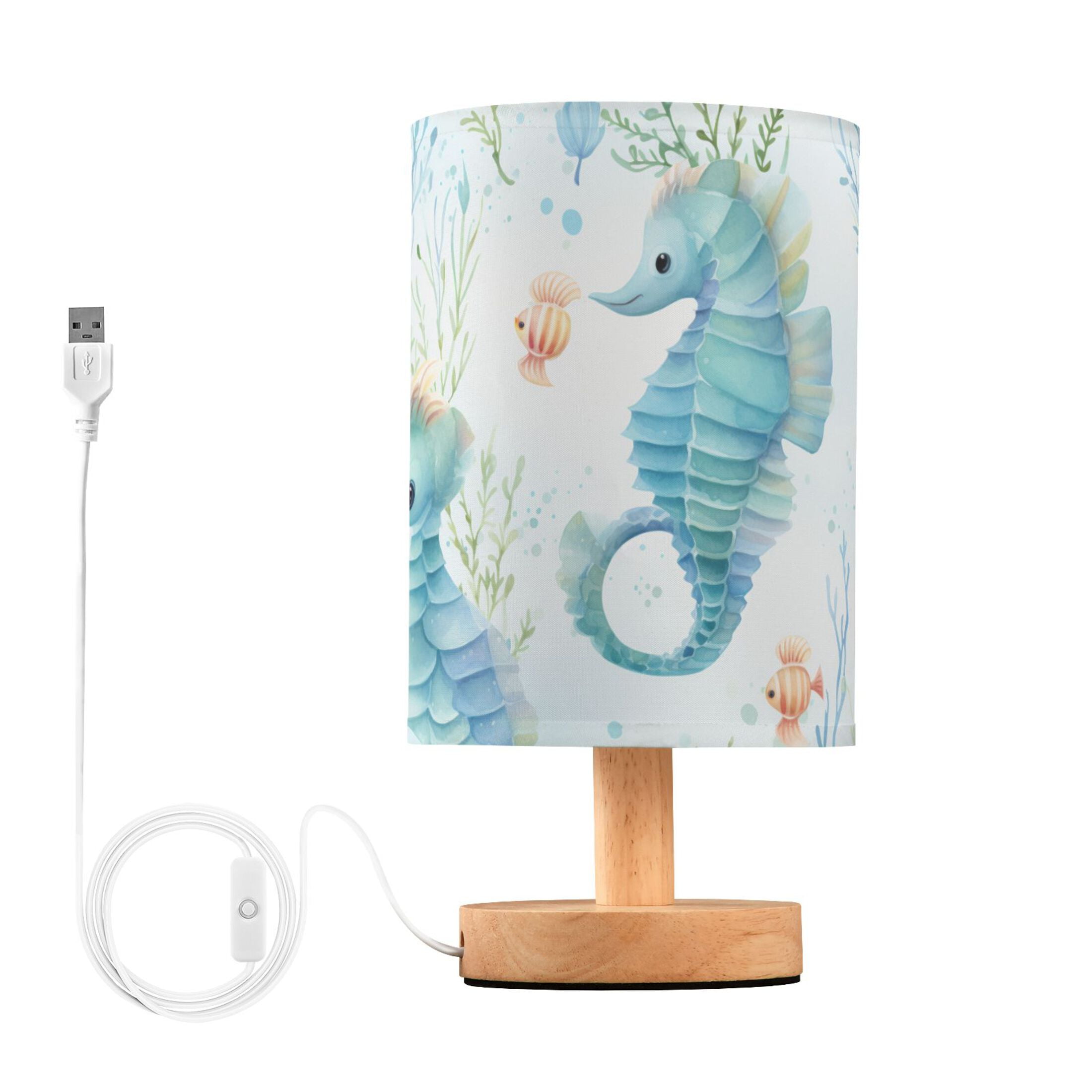 Cute Seahorse Fish Bedside Table Lamp LED Warm Lights with USB Charging ...