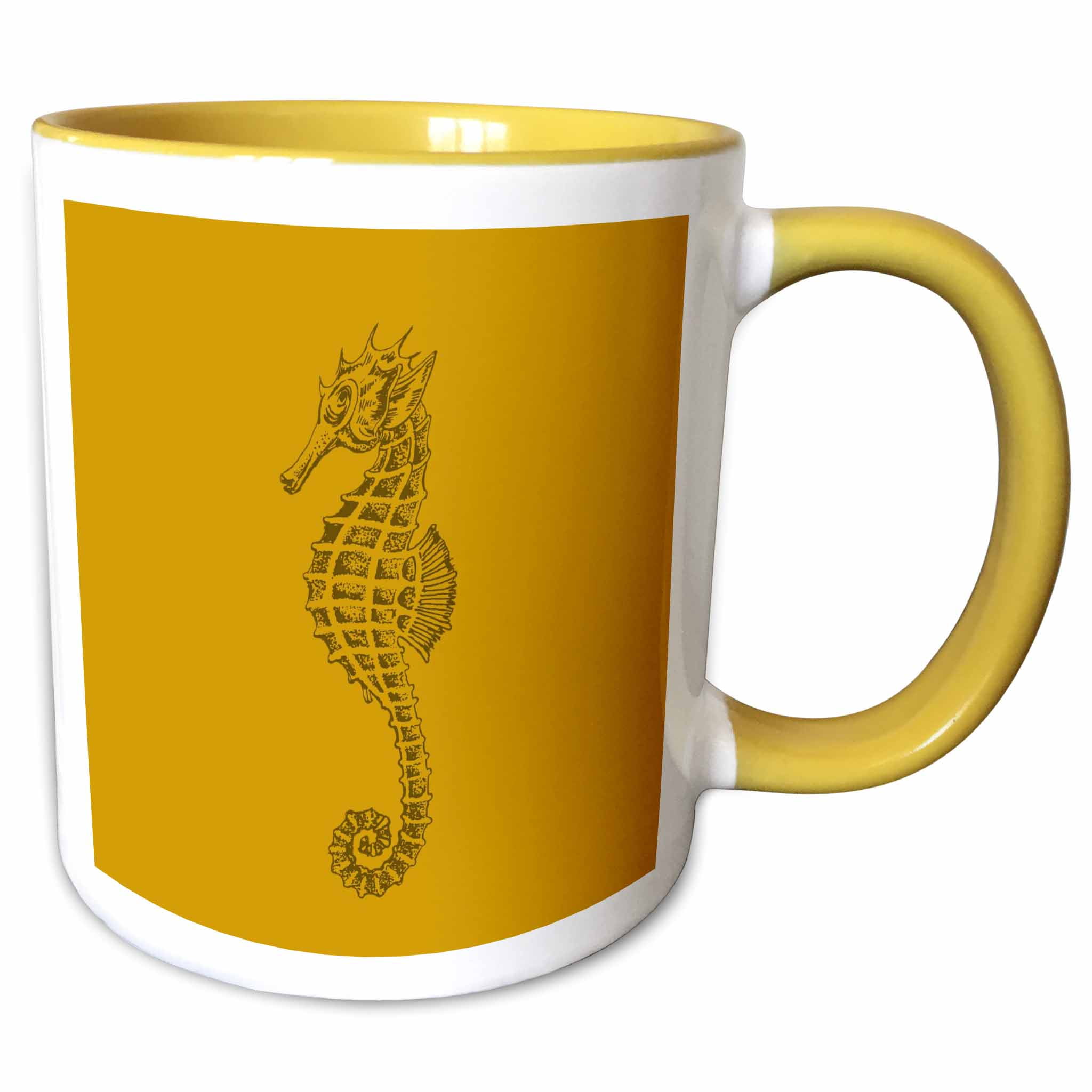 3drose, Cute Seahorse Tattoo Style in Ochre Yellow, 11oz Two-tone ...