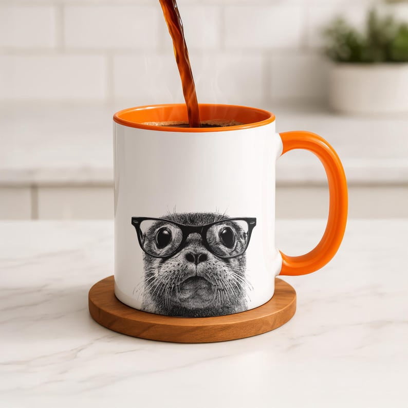 Cute Seal Mug, Animal Lovers Coffee Mugs, Hipster N1erdy Animal Coffee ...