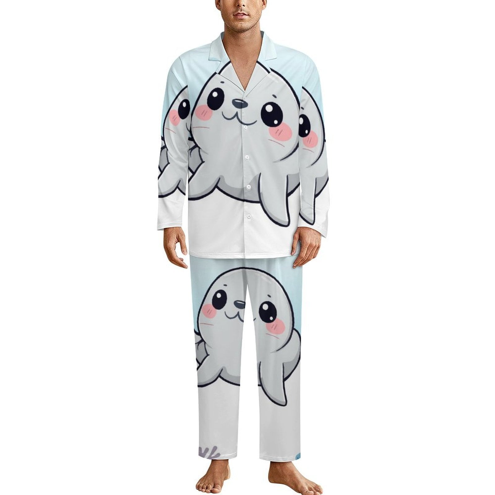 Cute Seal Pajama Set Autumn Soft Home Sleepwear Man 2 Piece Oversize ...