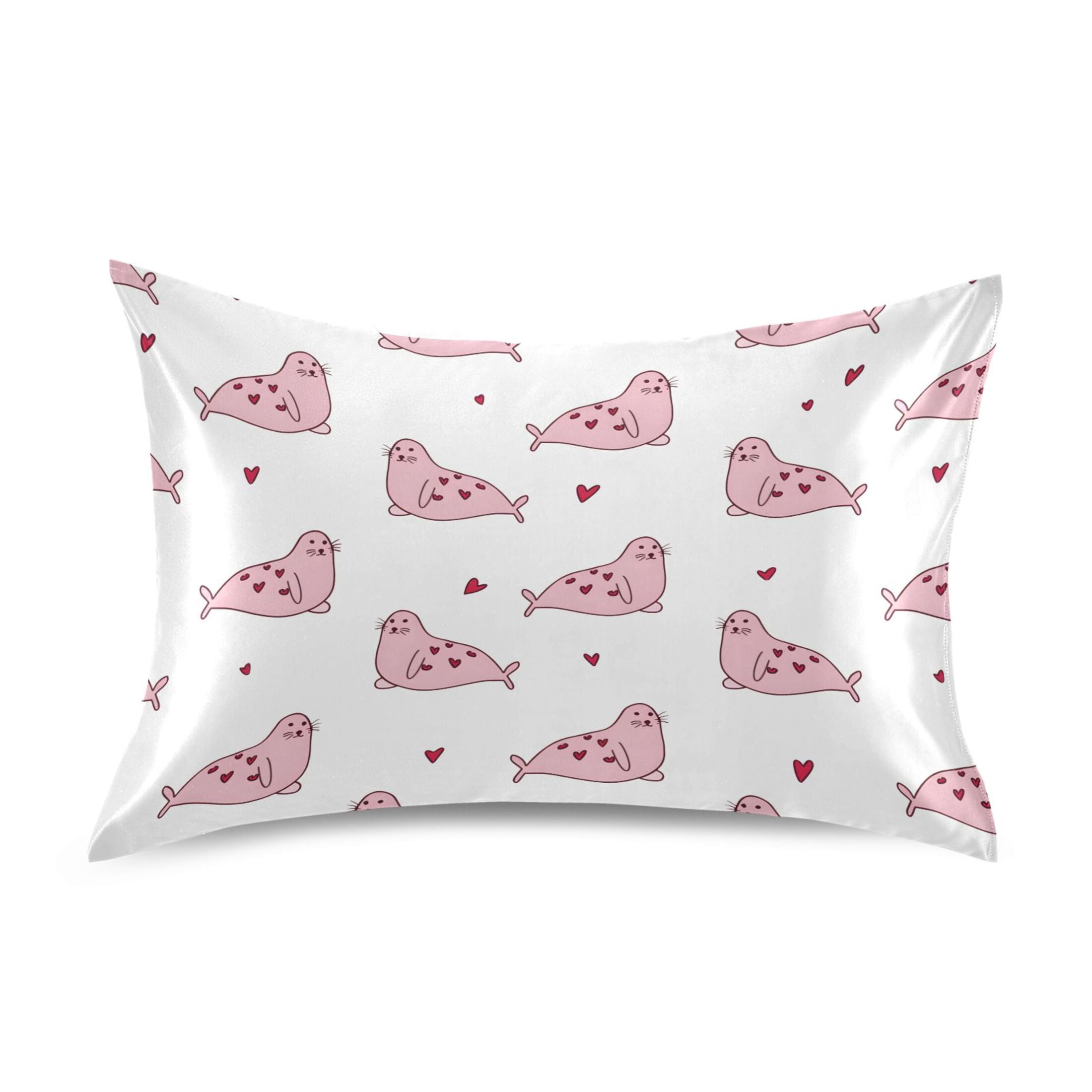 Cute Seal Pink Pattern King Size Satin Pillowcase 40''x20'' Double ...