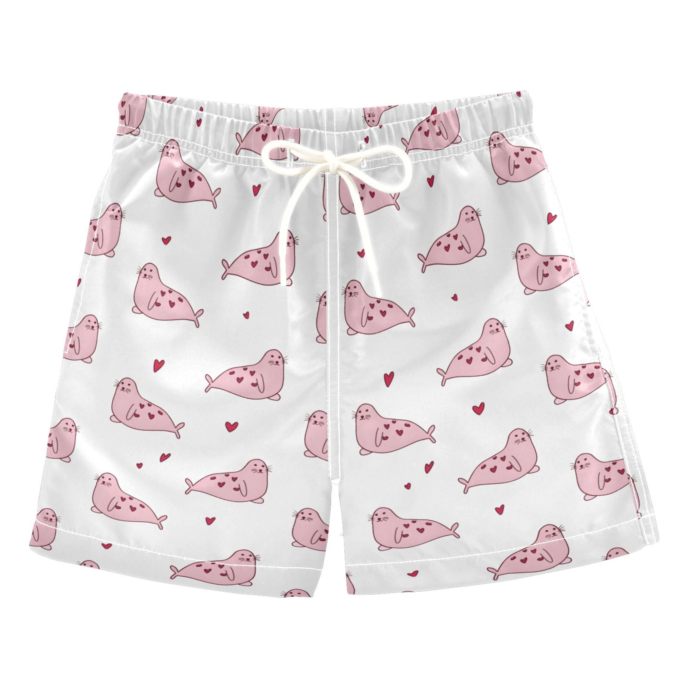 Cute Seal Pink Pattern Swim Trunks Quick Dry Beach Pool Board Shorts ...