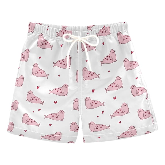 Cute Seal Pink Pattern Swim Trunks Quick Dry Beach Pool Board Shorts ...