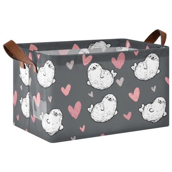 Cute Seals and Love Pattern Collapsible Storage Bin Open Home Shelf ...