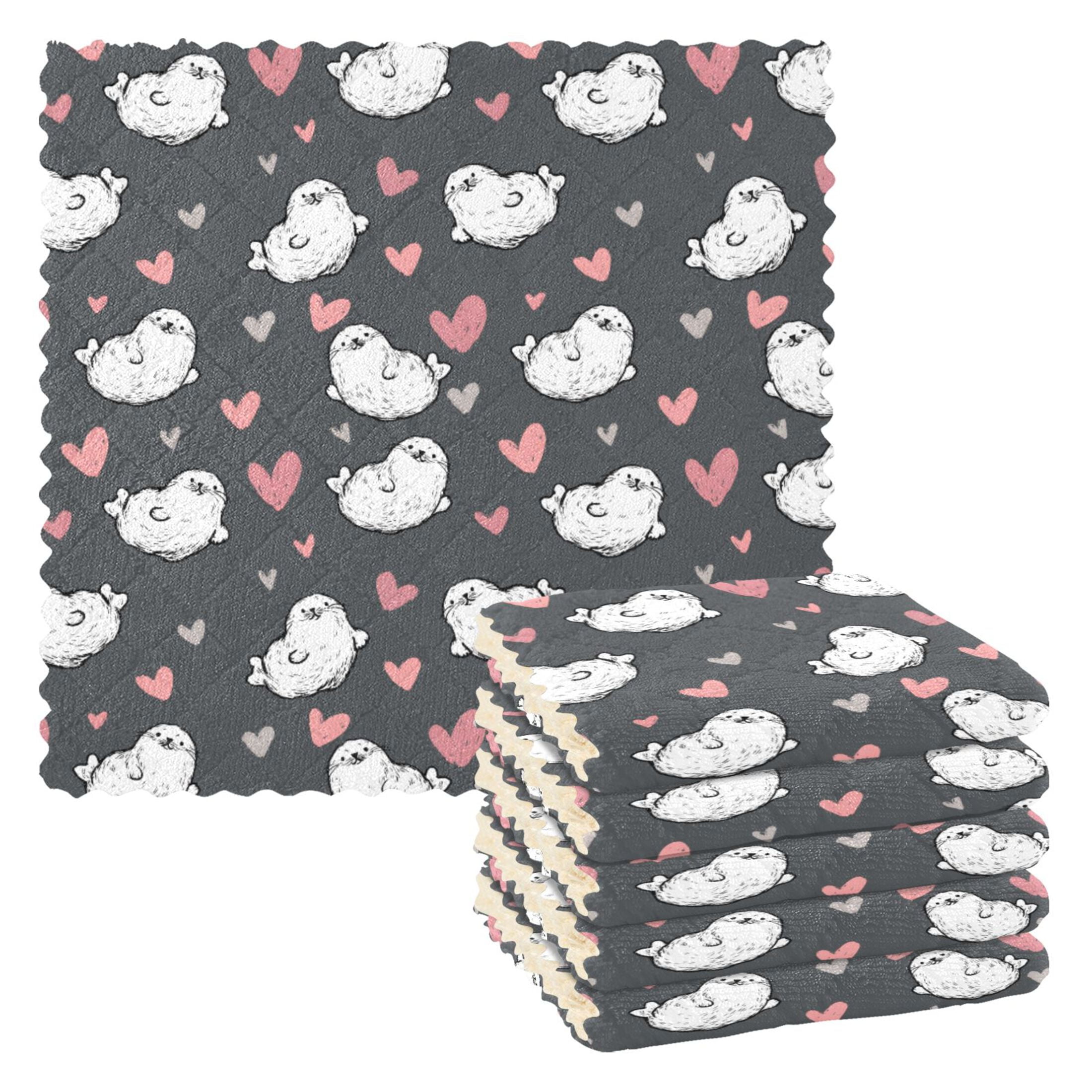 Cute Seals and Love Pattern Dish Towels 6 Pack Kitchen Cleaning Dish ...