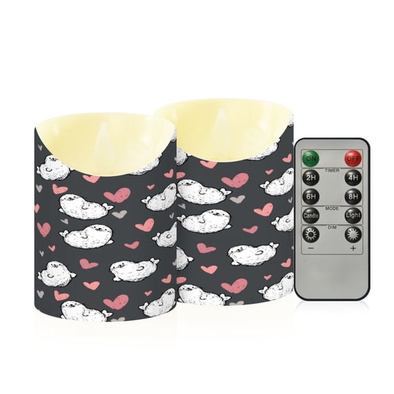 Cute Seals and Love Pattern Flameless Candles 2 PCS with Remote ...