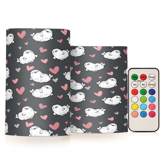 Cute Seals and Love Pattern Flameless LED Candle Set with Remote ...