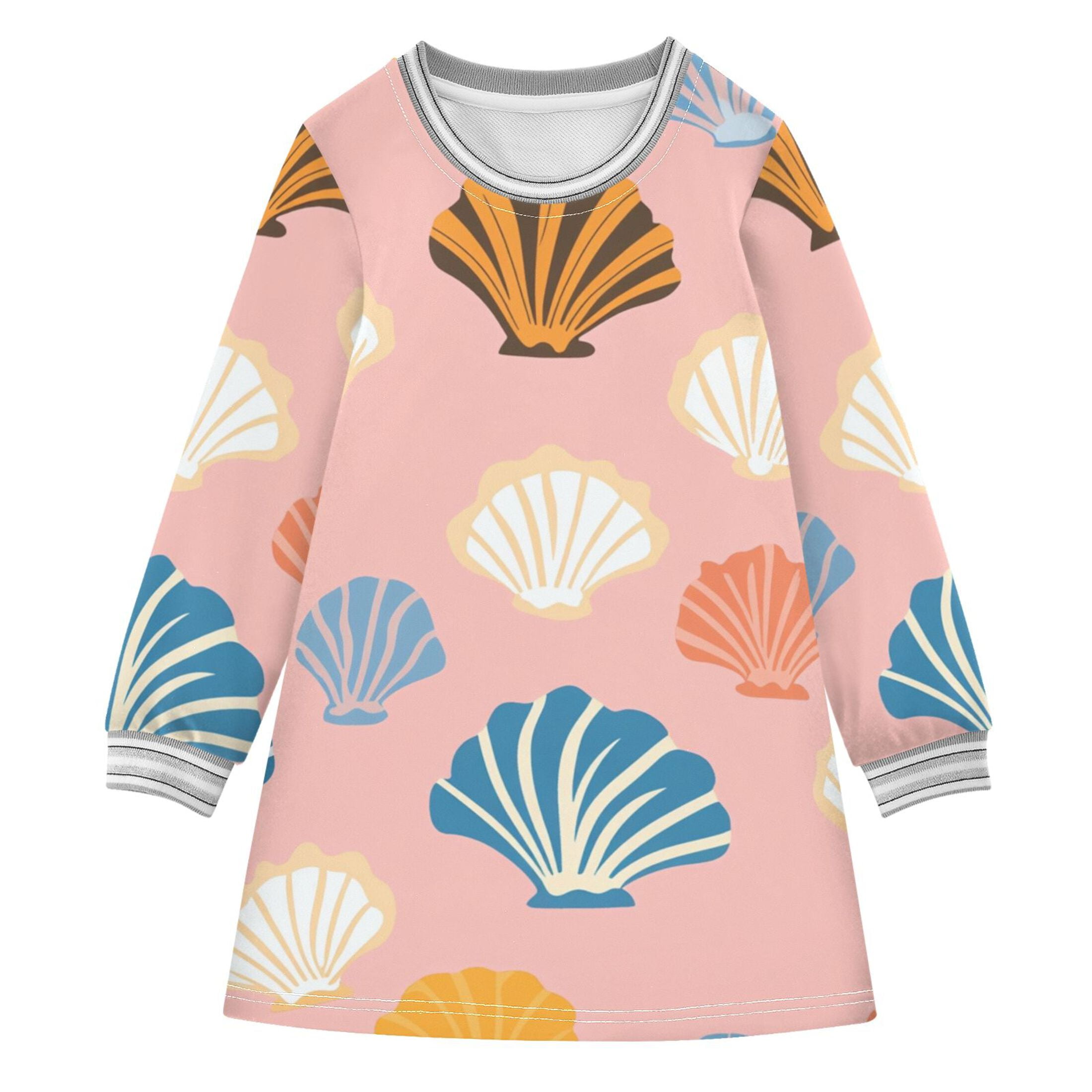 Cute Seashells Pastel Style Long-sleeved Dress A-line One-Piece Dress ...