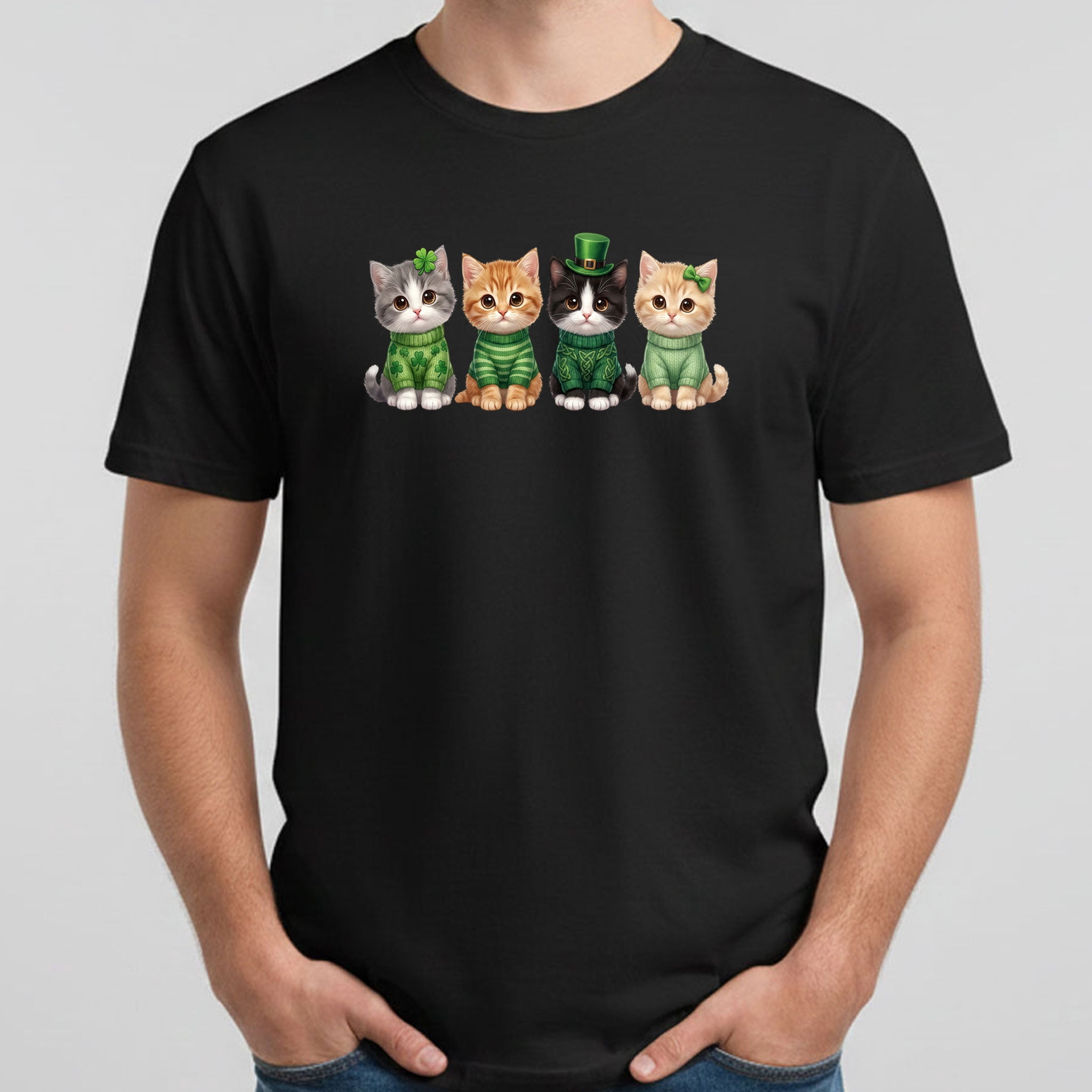 Cute Shamrock Cat St. Patrick’s Day T-Shirt – Lucky Irish Green Tee ...