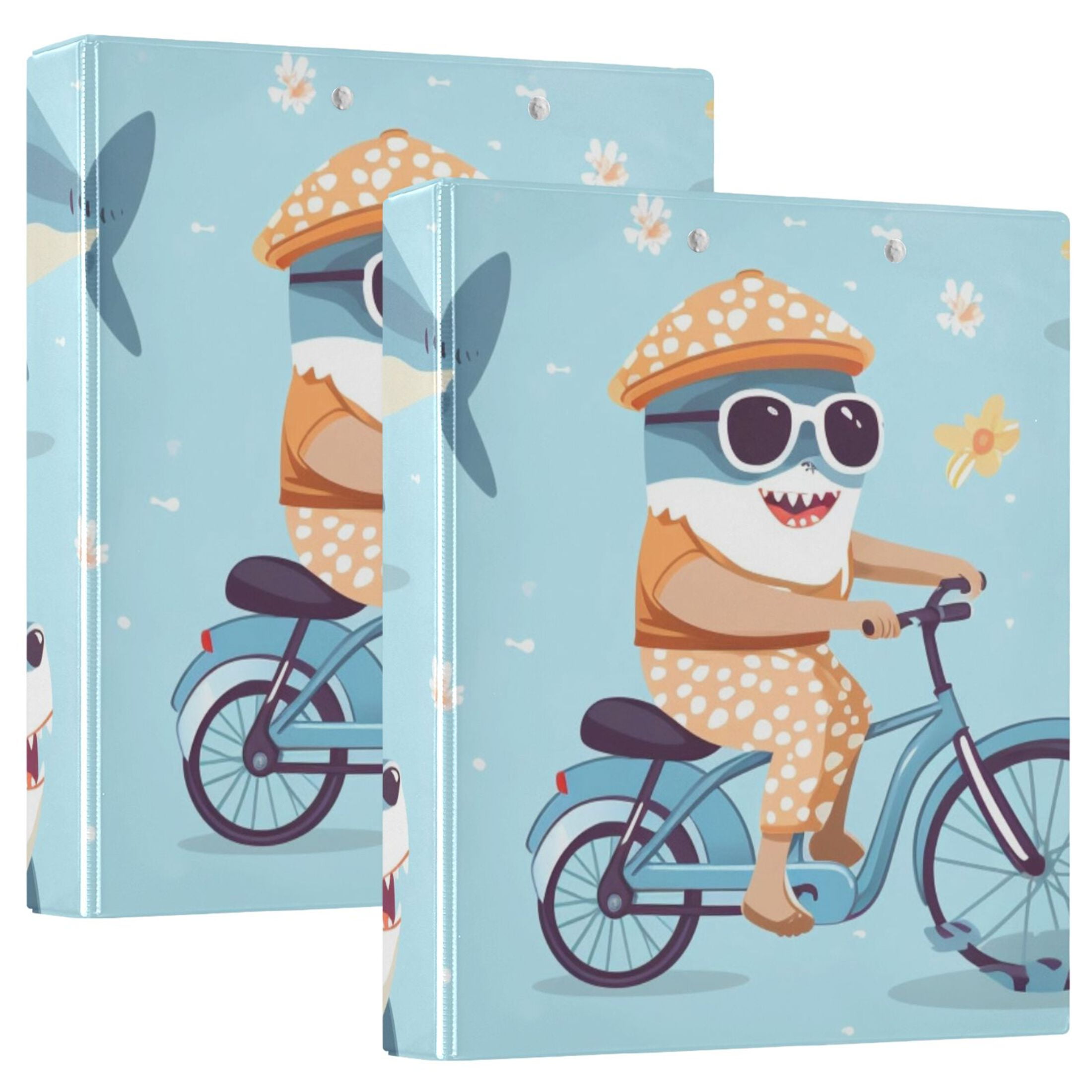 Cute Shark Clying Hardcover 3 Ring Binder 1.5 inch Round Rings with ...