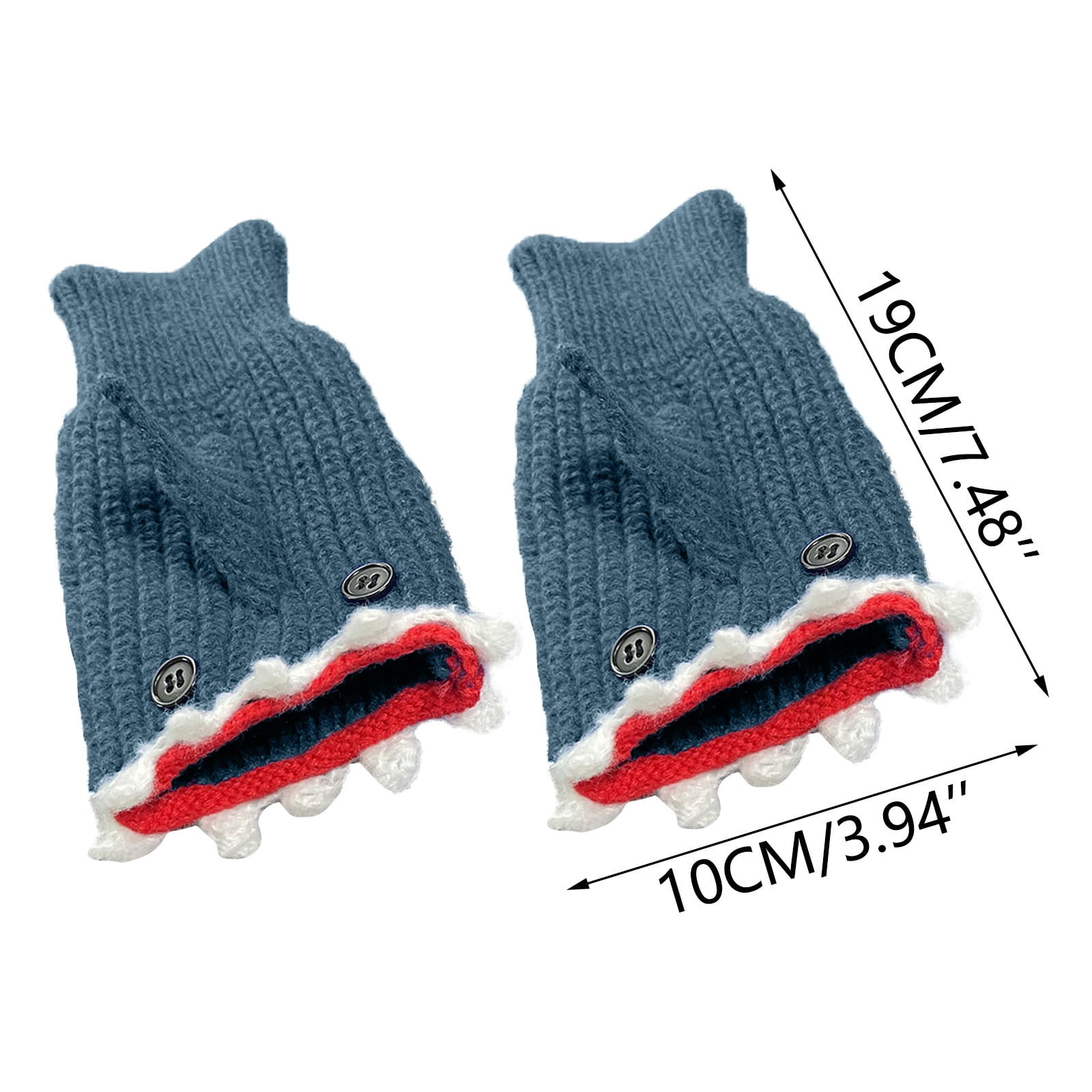 Cute Shark Half-Finger Winter Gloves - Warm Knit Mittens with ...