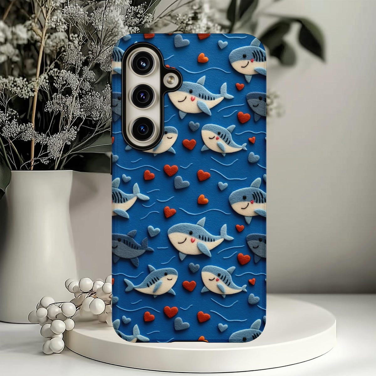 Cute Shark Heart Pattern Blue Ocean Phone Case with iPhone 17 to 11 Pro ...