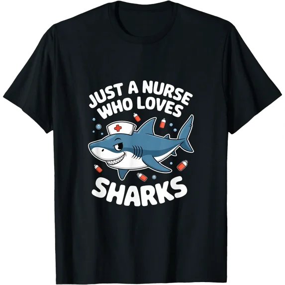 Cute Shark Nurse Cartoon T-Shirt for Ocean Lovers - Fun and Playful ...