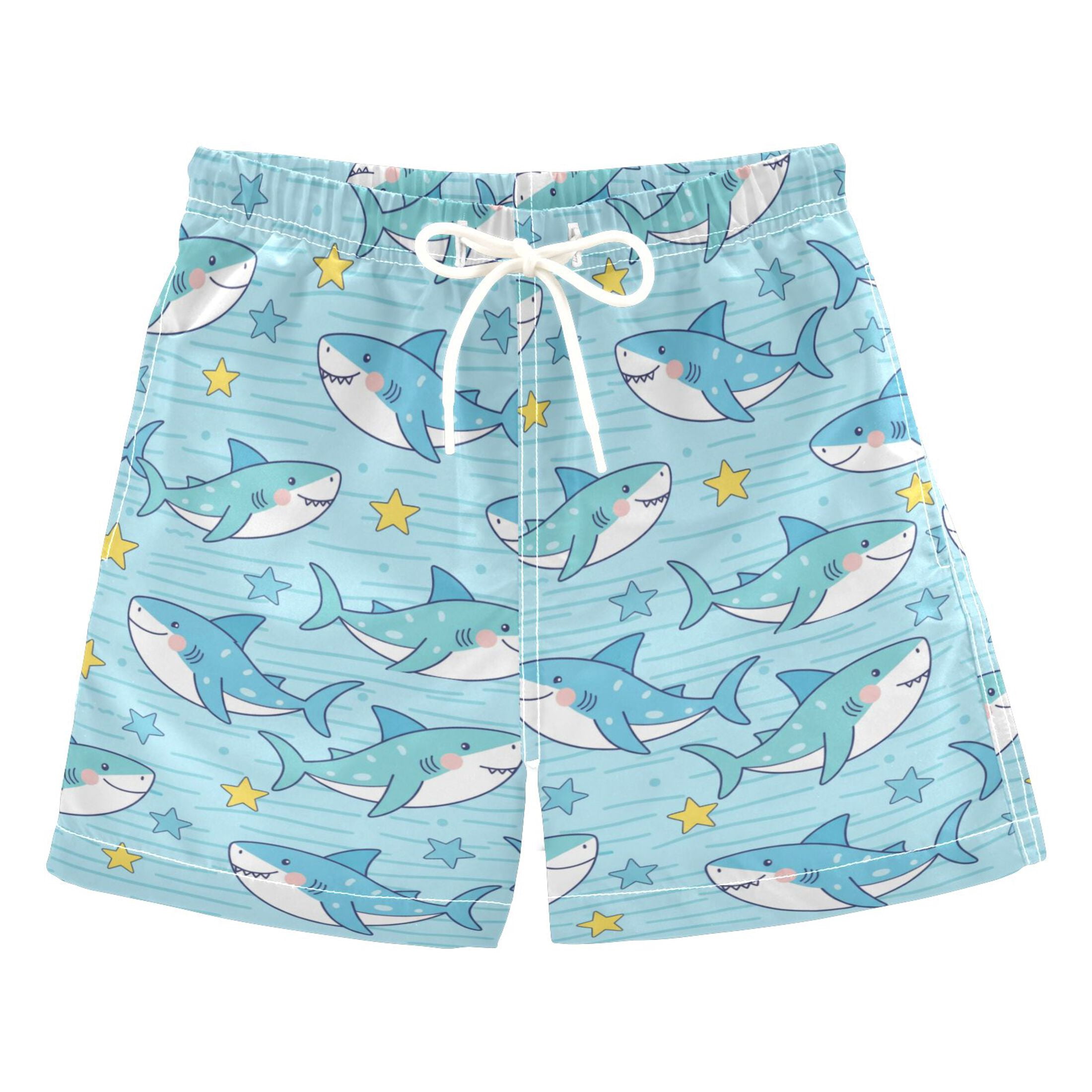 Cute Shark Starfish Summer Swim Trunks Quick Dry Beach Pool Board ...