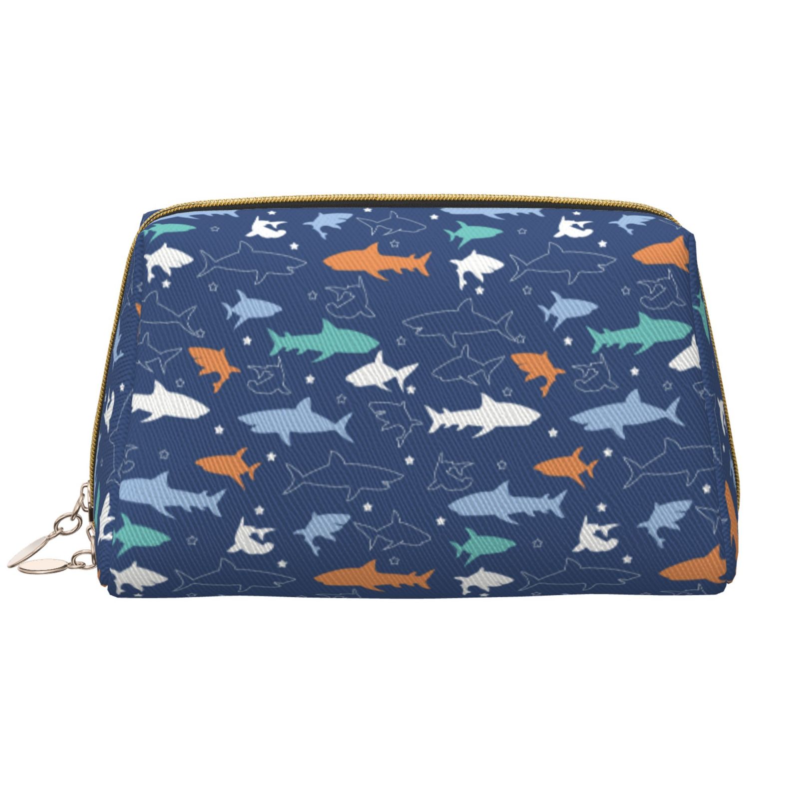 Cute Shark Stars Blue Makeup Bag, Large Capacity Travel Cosmetic Bag ...