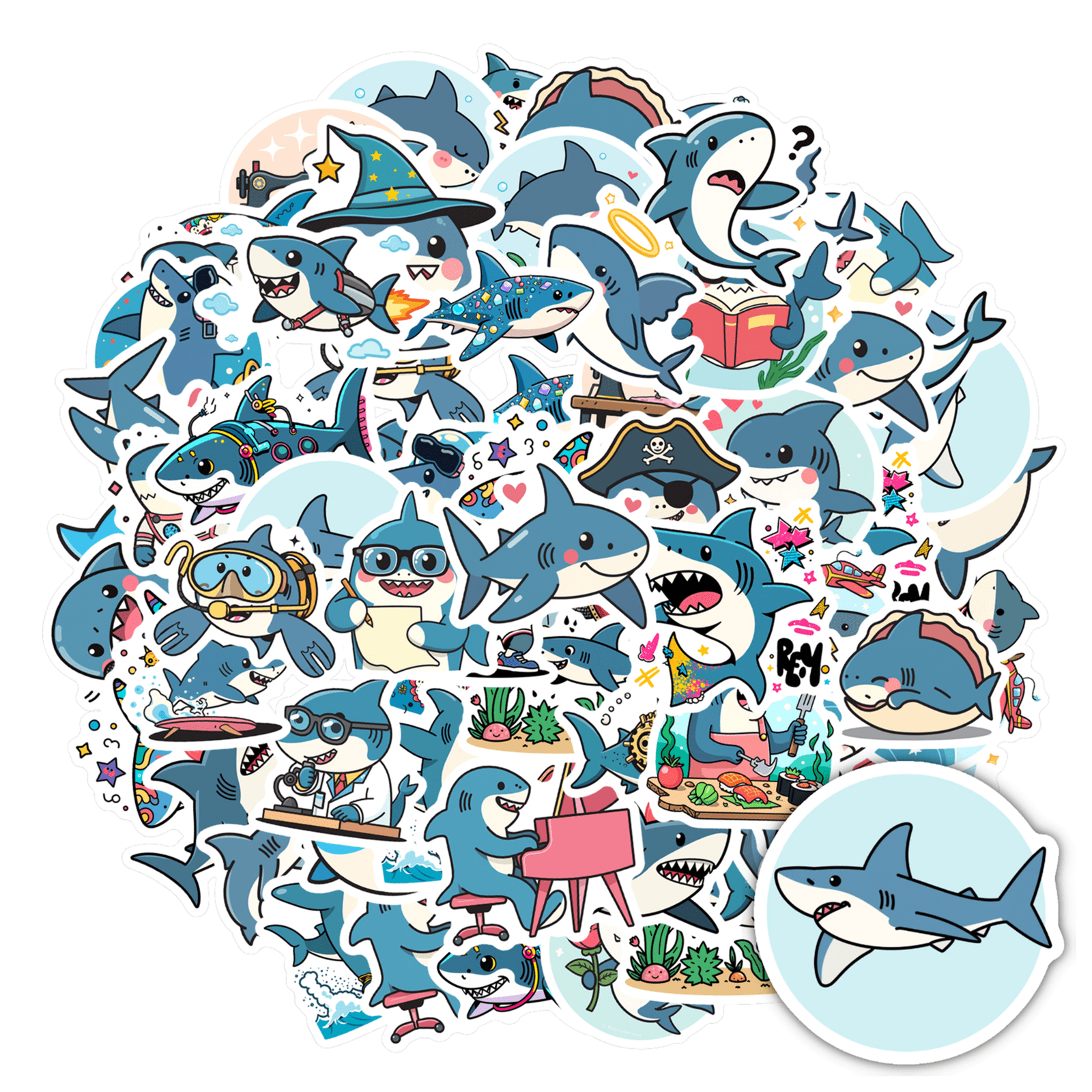 Cute Shark Stickers Adventure Stickers Funny Cartoon Stickers for ...