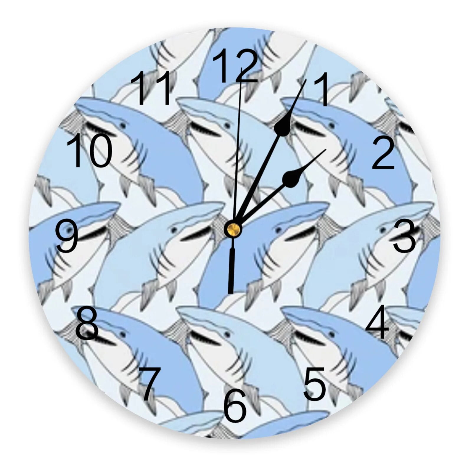 Cute Sharks Pattern Wall Clock Large Modern Kitchen Dinning Round Wall ...