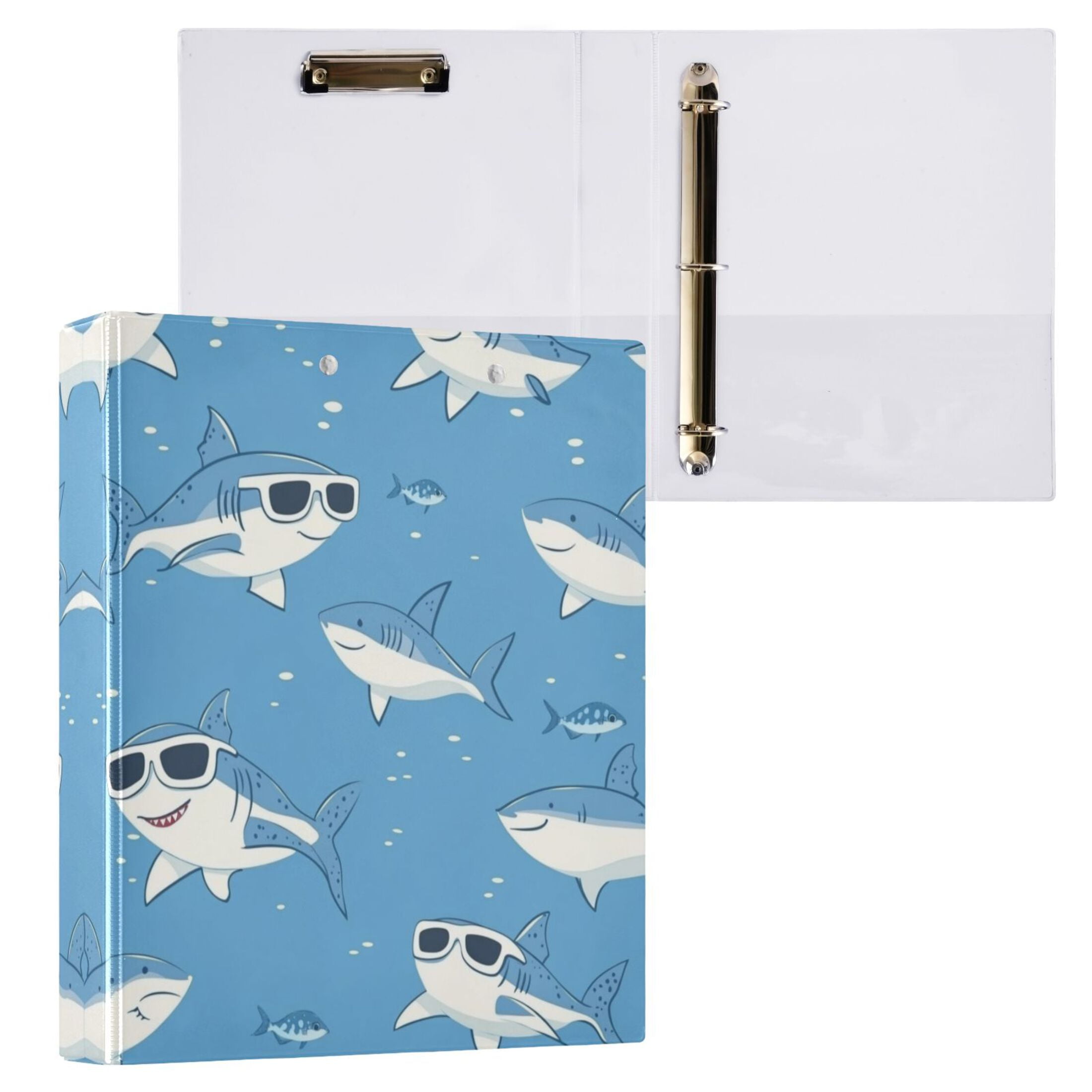 Cute Sharks Wearing Sunglasses 3 Ring Hardcover Binders 1.5in Round ...