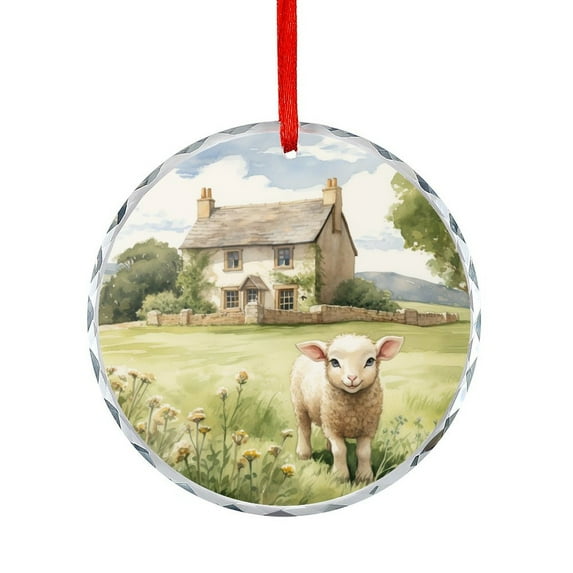 Cute Sheep And House Crystal Glass Ornament Animal Lovers Christmas ...