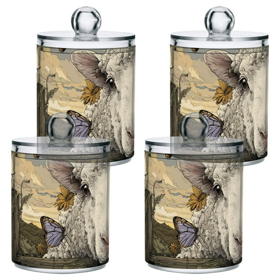 Cute Sheep Behind Fence Flowers Translucent Plastic Cans Storage ...