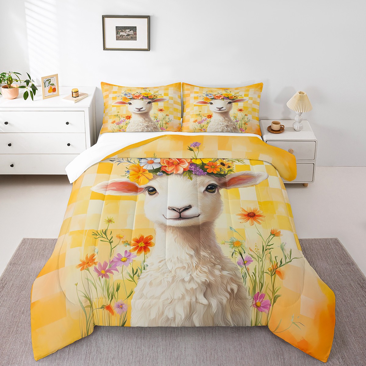 Cute Sheep Comforter Set Cartoon Animal Theme Bedding Set Full Sheep ...