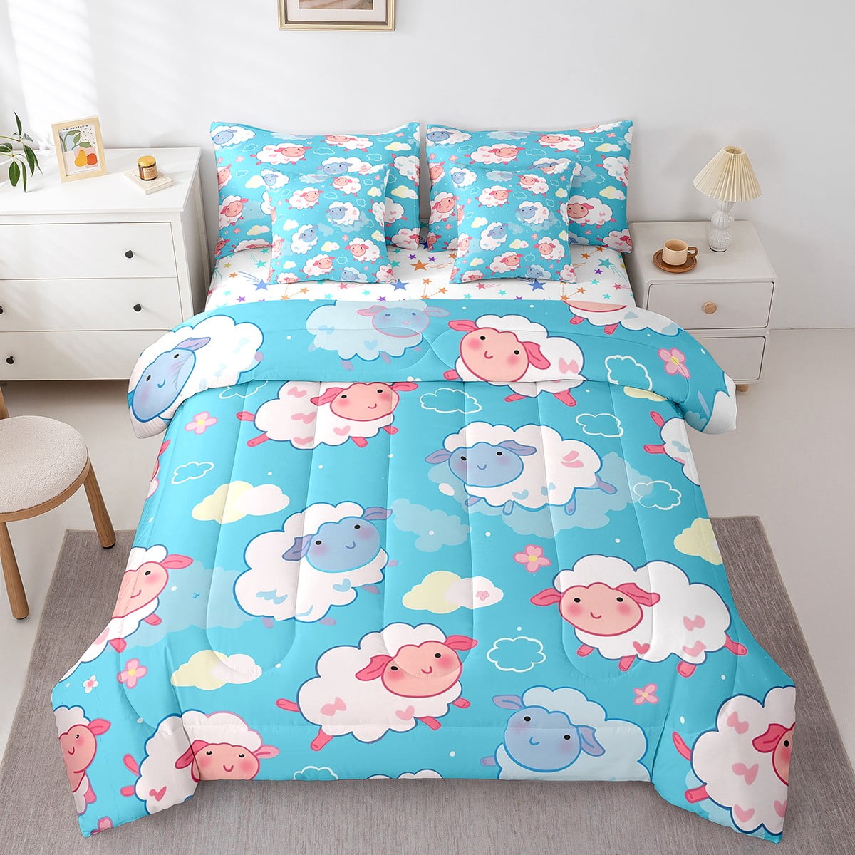 Cute Sheep King Bedding Set Cartoon Animal Comforter Set Kawaii Sheep ...