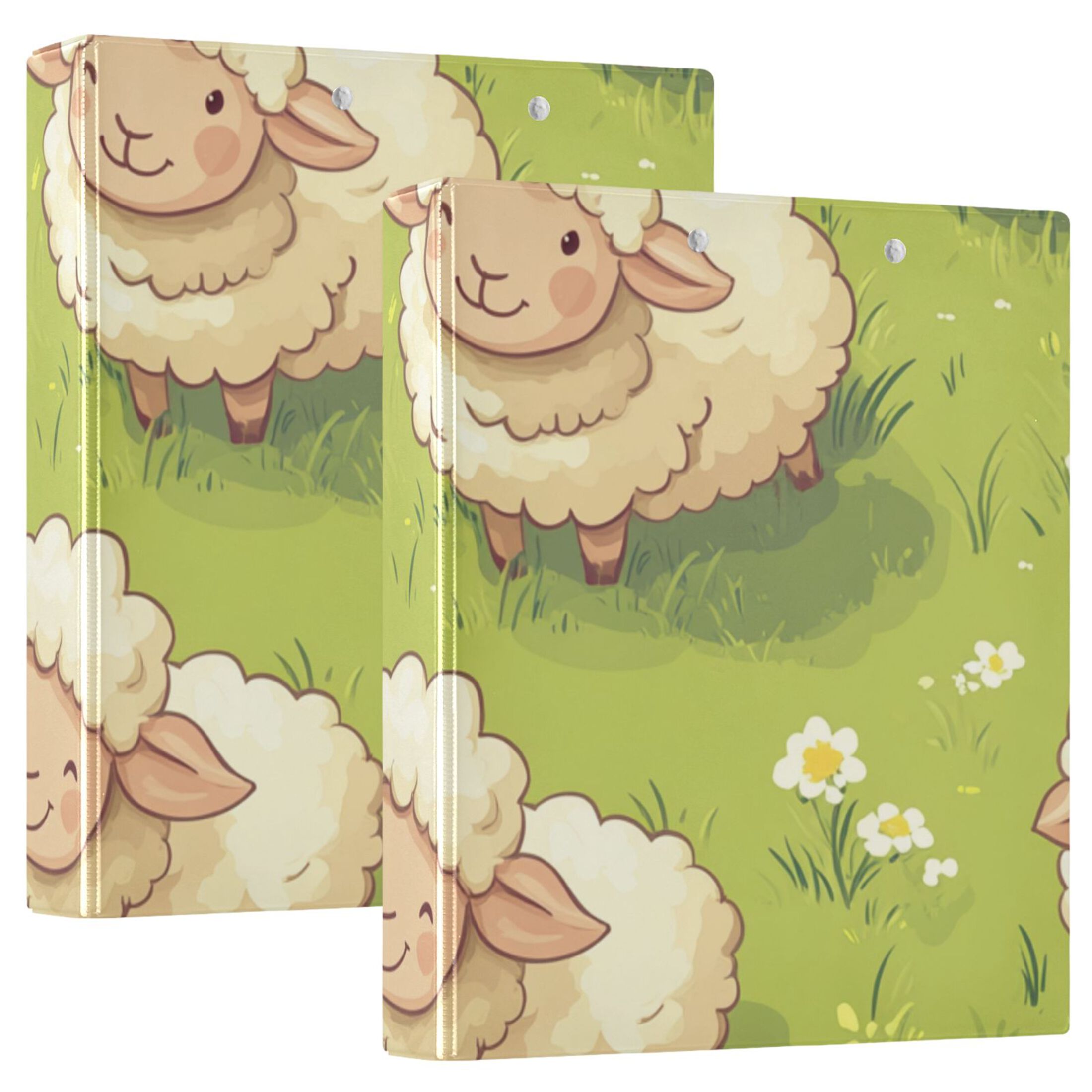 Cute Sheep Playing on The Lawn Round Ring Binder 3 Rings 1.5" Capacity ...
