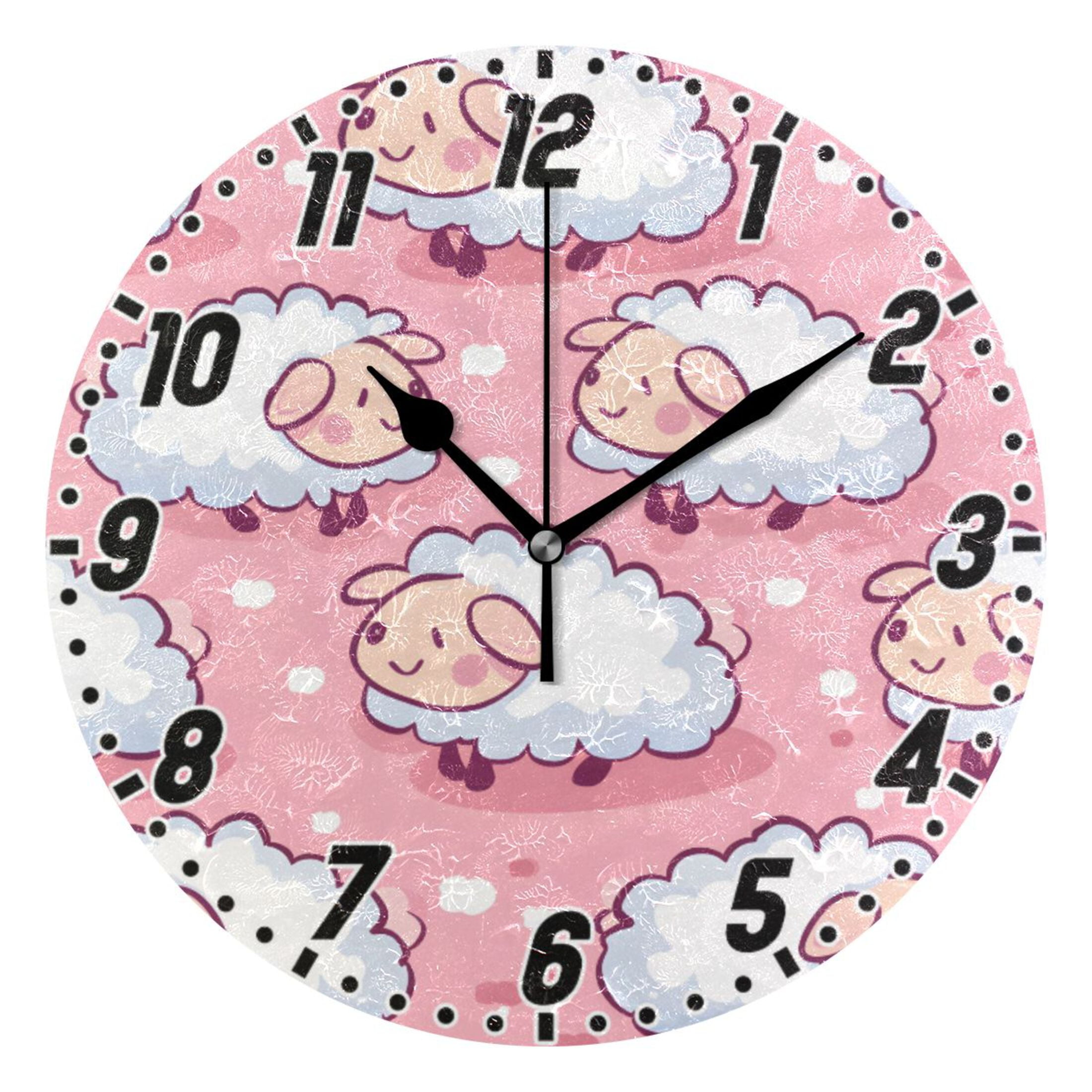 Cute Sheep Sit Wall Clock 9.8 inch Battery Operated Clocks Non-Ticking ...
