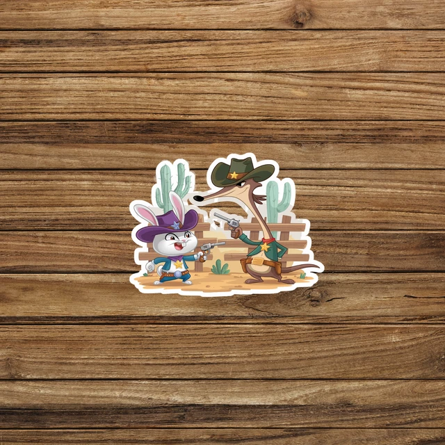 Cute Sheriff Rabbit & Coyote Outlaw Cartoon Sticker For Kidsphone Decal ...