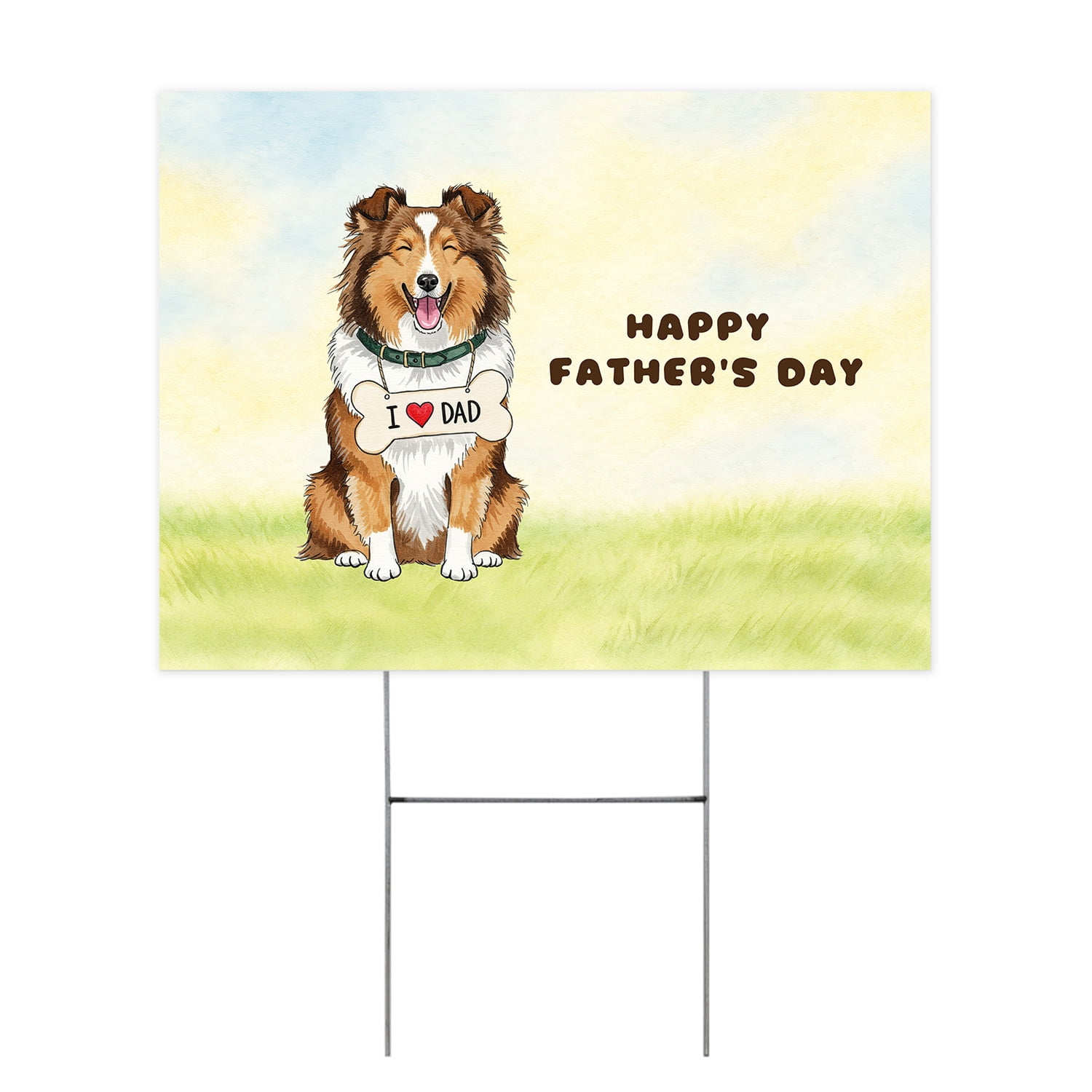 Cute Shetland Sheepdog Loves Dad Happy Father's Day Yard Sign Sheltie ...