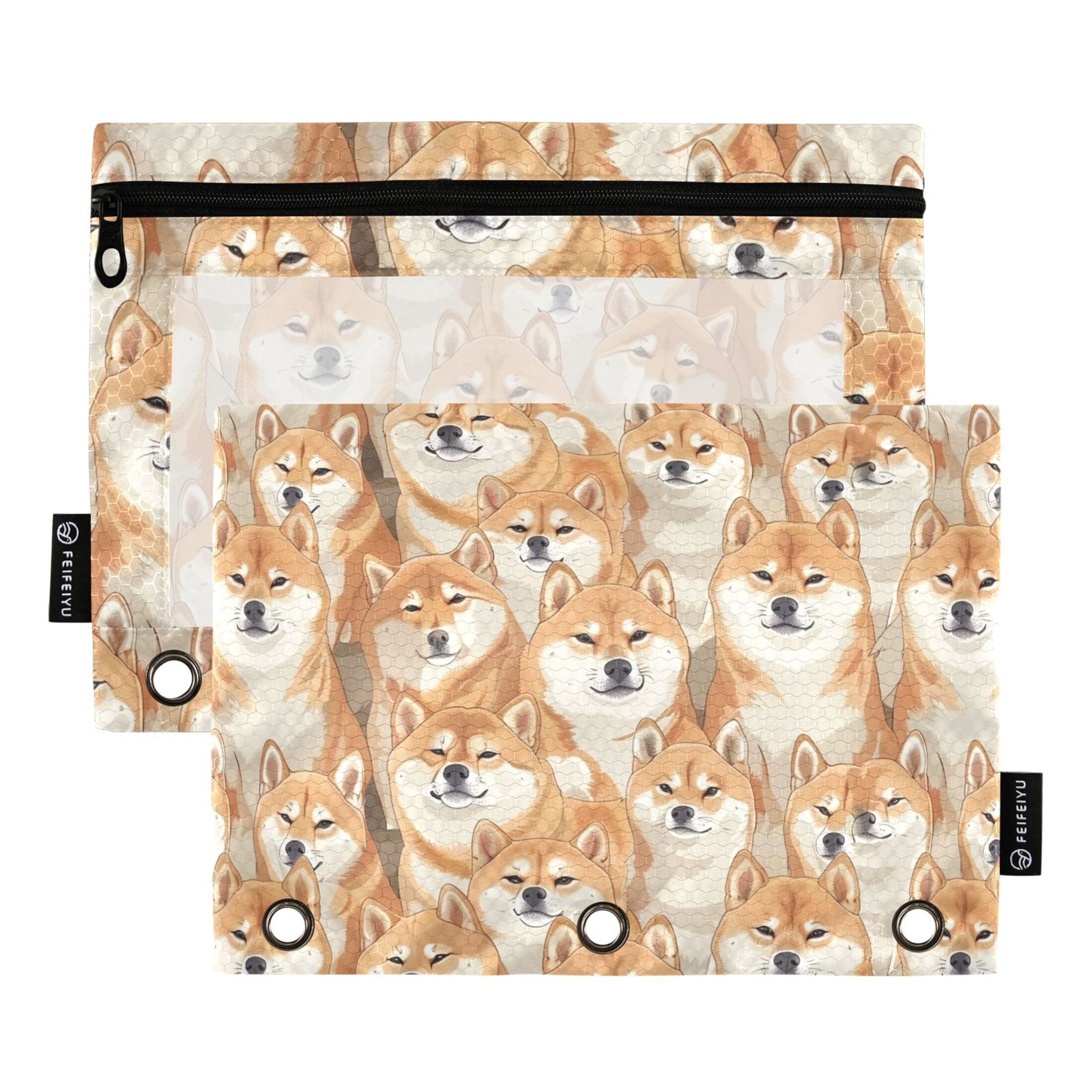 Cute Shiba Inu Dogs 2 Pack Pencil Pouch for 3 Ring Binder Smooth Zipper ...