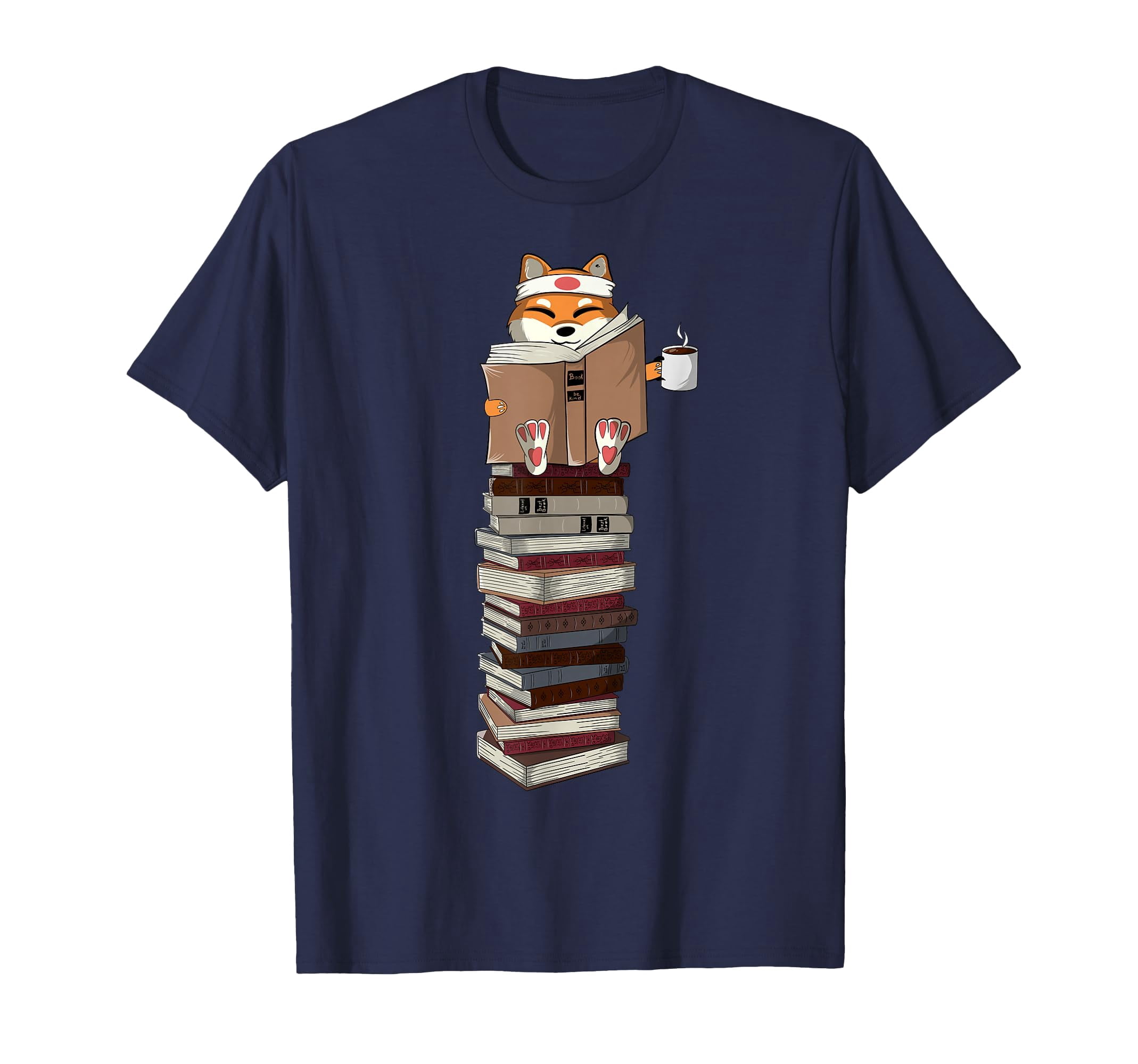 Cute Shiba Inu Reading with Coffee and Books T-Shirt for Book Lovers ...