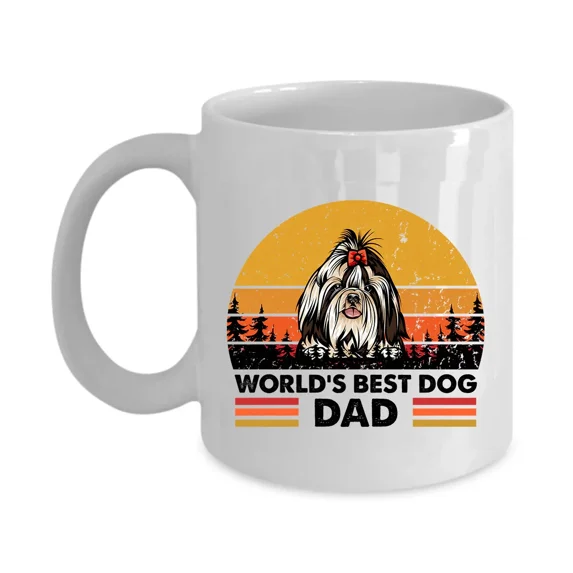 Cute Shih Tzu Lover Worlds Best Dog Dad Coffee Mug Retro Paw Sunset Tea ...