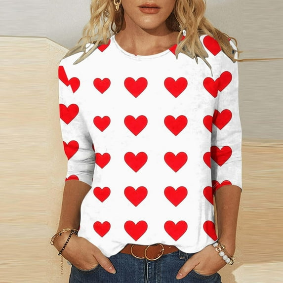 Cute Shirts For Women Heart Print Fashion Casual Long Sleeve ...