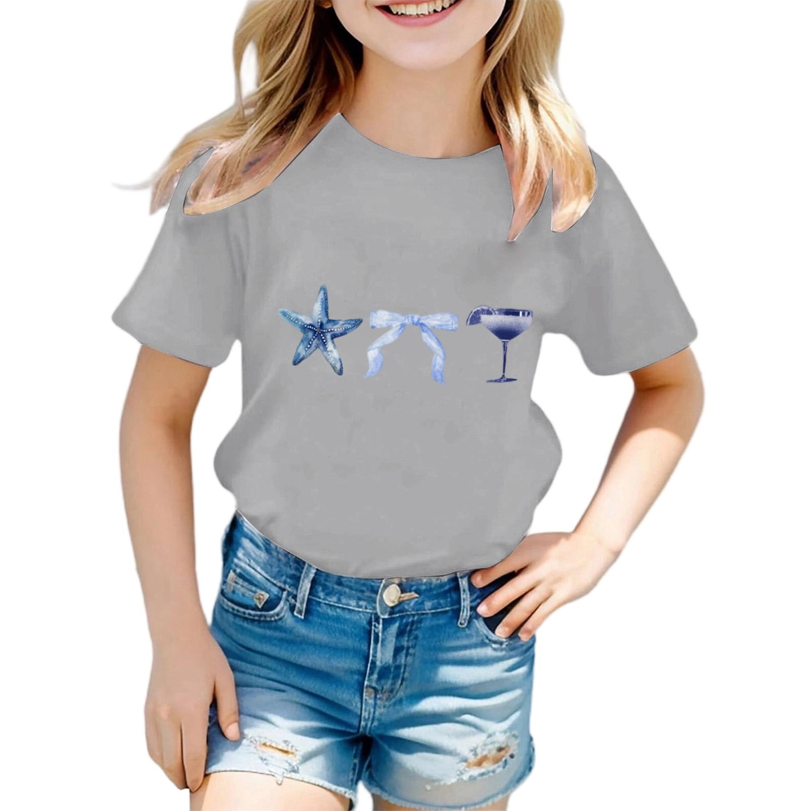 Cute Shirts for Girls Ocean Animal Graphic Short Sleeve Crew Neck ...