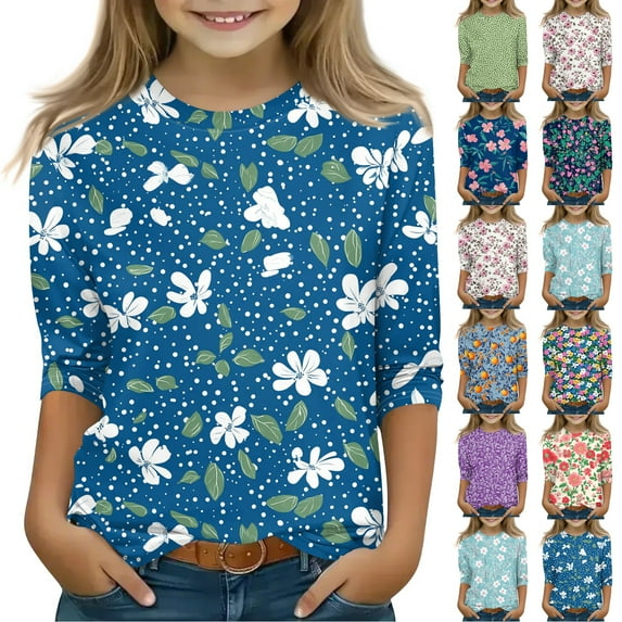Cute Shirts for Teen Girls 3/4 Sleeve Casual 2026 Tops Floral Print ...