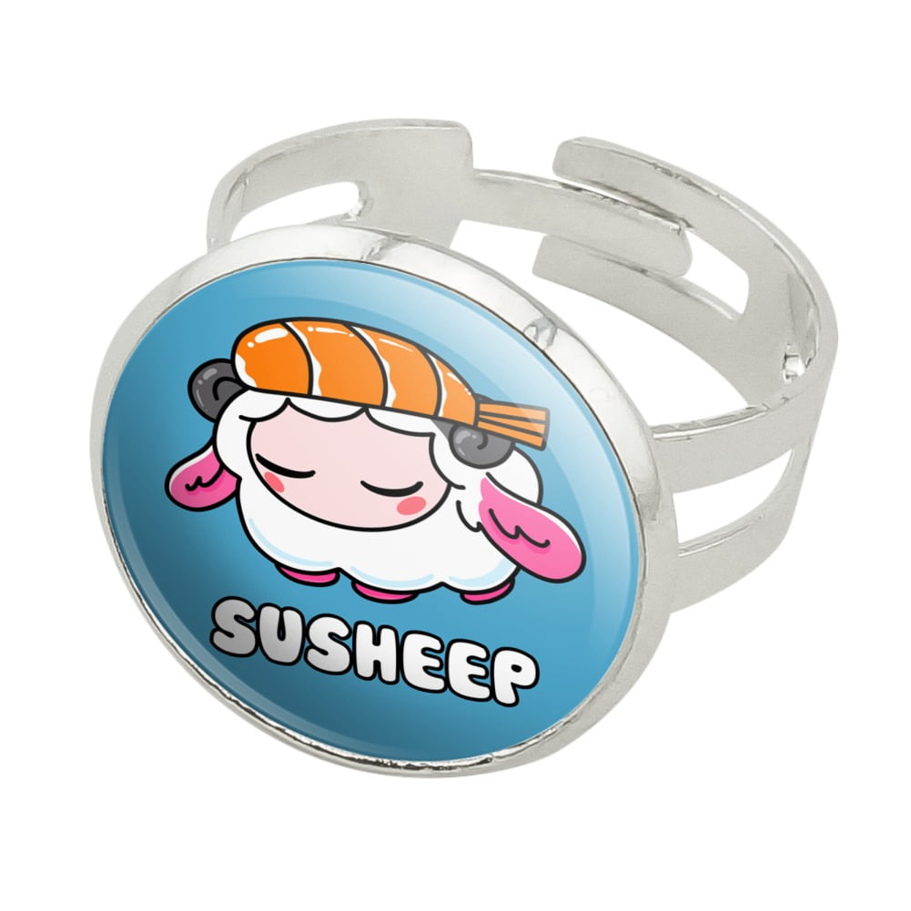 Cute Shrimp Sushi Susheep Sheep Silver Plated Adjustable Novelty Ring ...