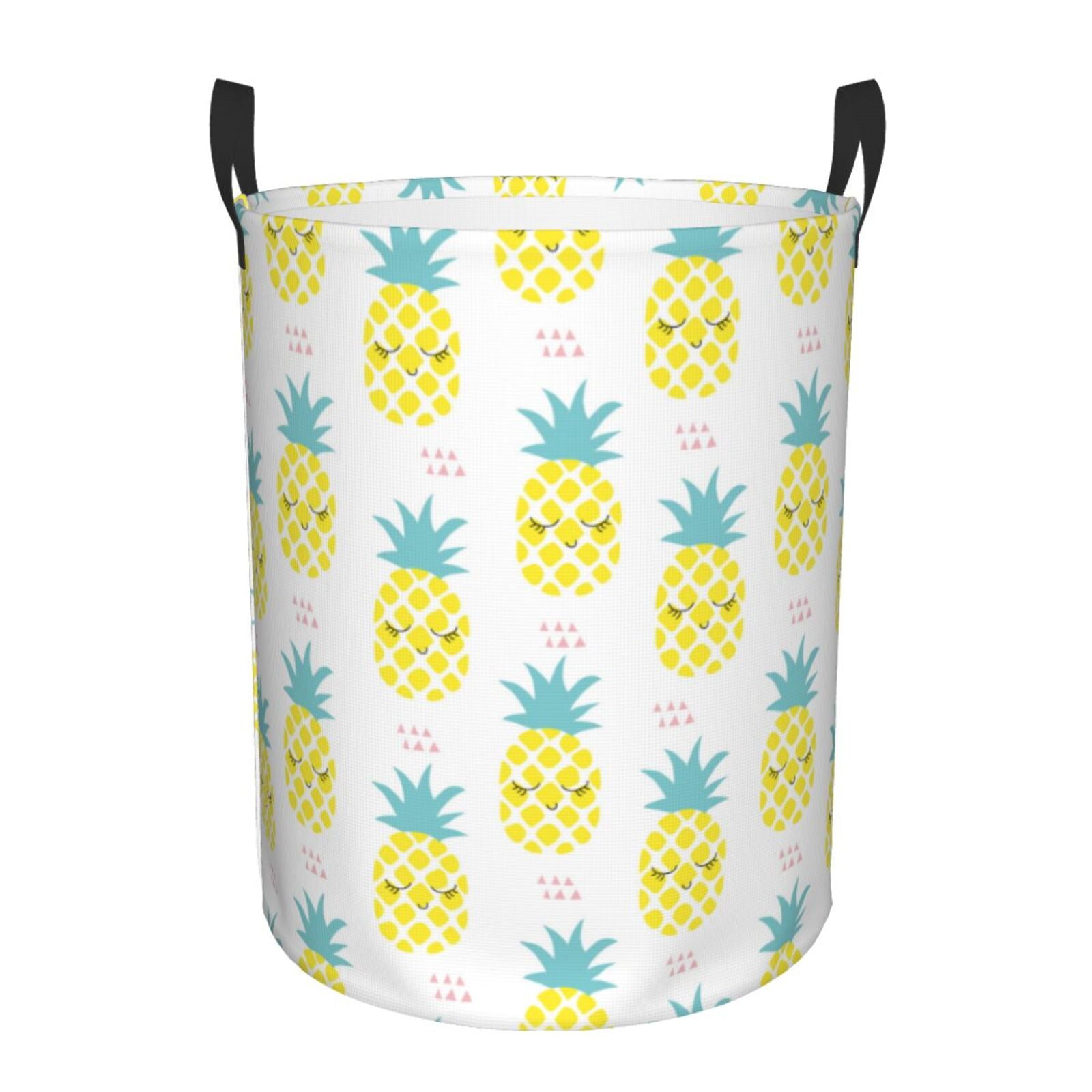 Cute Shy Pineapple Round Laundry Basket, Laundry Hamper with Handle ...