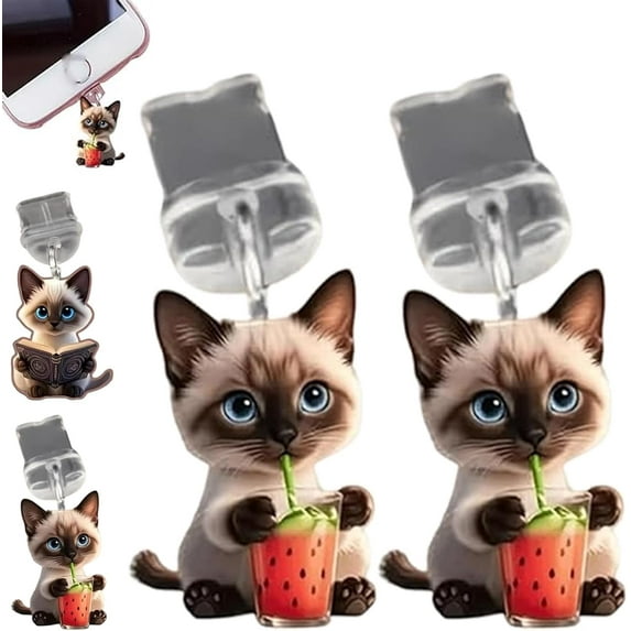 Cute Siamese Cat Phone Dust Plug, 2D Acrylic Charging Port Cover ...