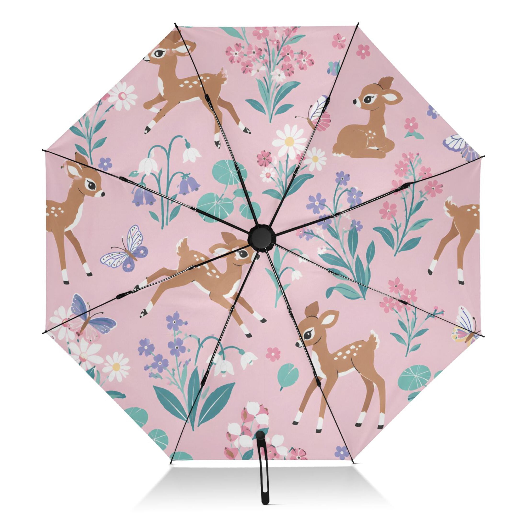 Cute Sika Deer Pattern Umbrella Folding Sun Umbrella Travel Auto Open ...