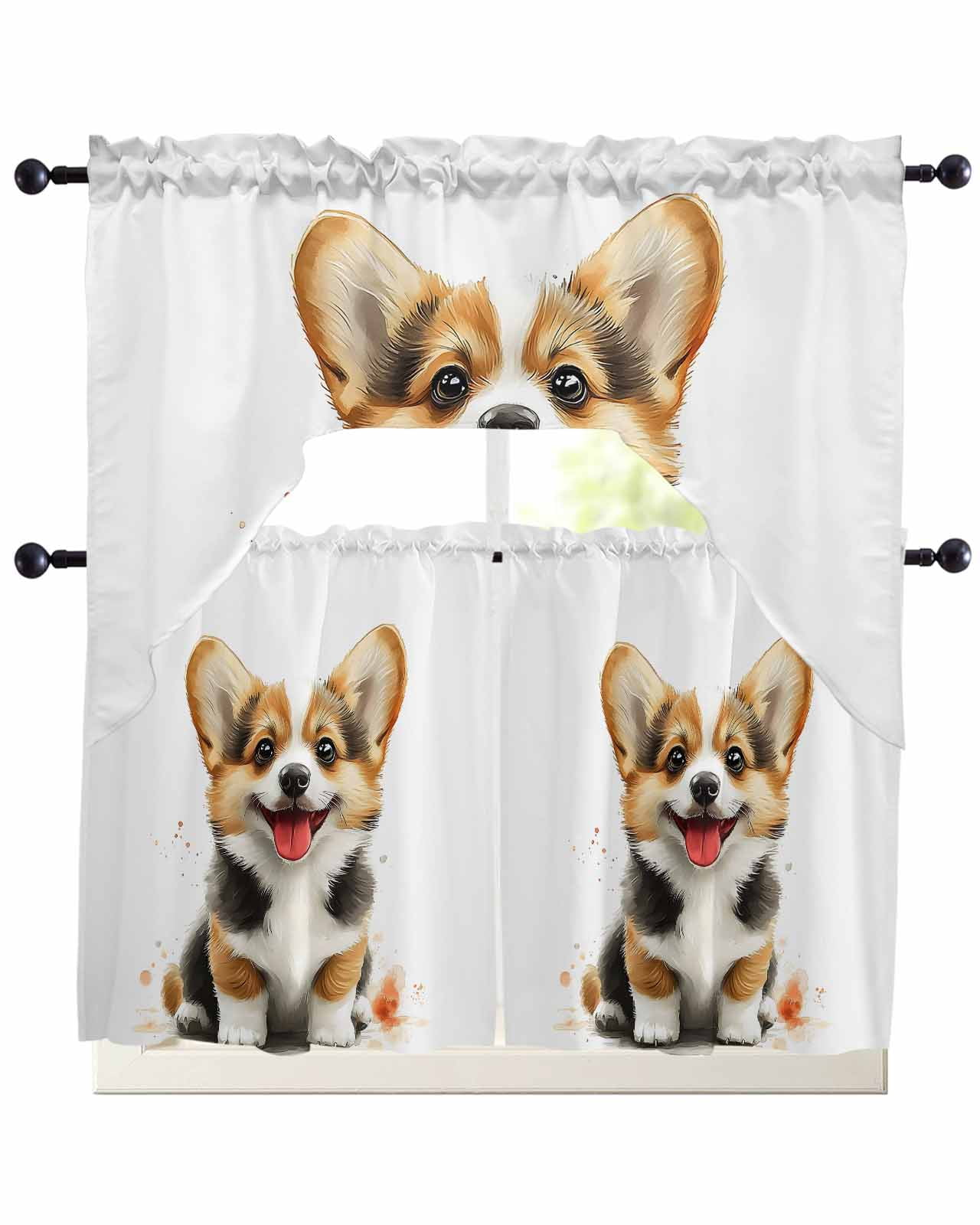 Cute Sitting Dog Kitchen Curtains Swag Valance and Tier Curtains Set 24 ...