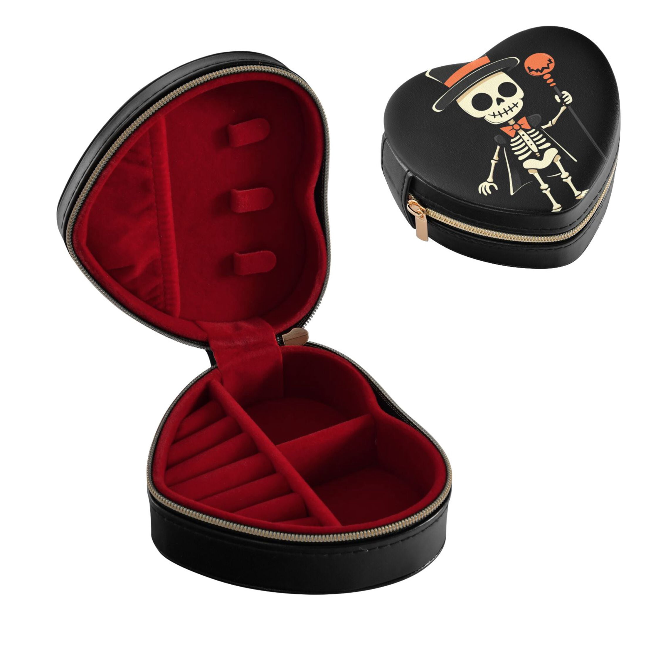 Cute Skeleton Gentleman Halloween PU Leather Heart-shaped Jewelry Box ...